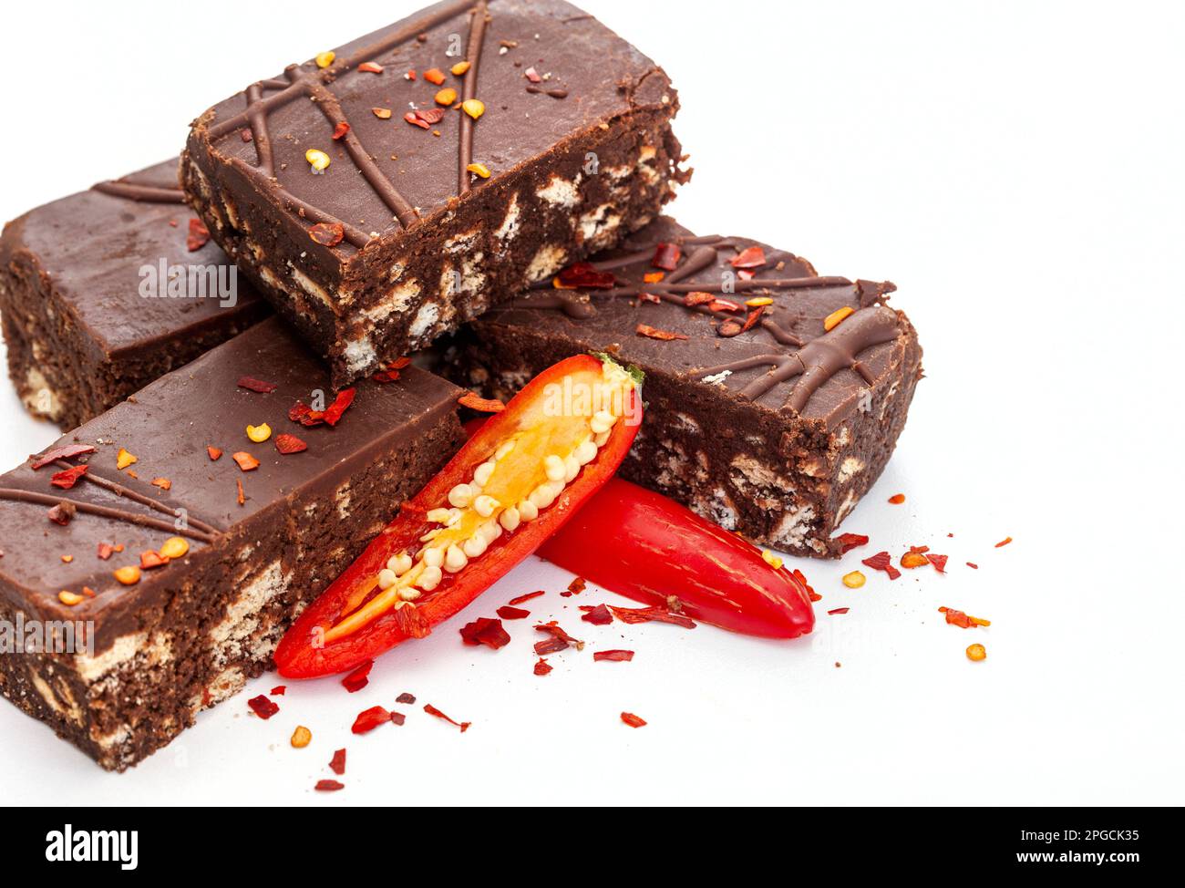 Chili chocolate brownies isolated on white Stock Photo - Alamy