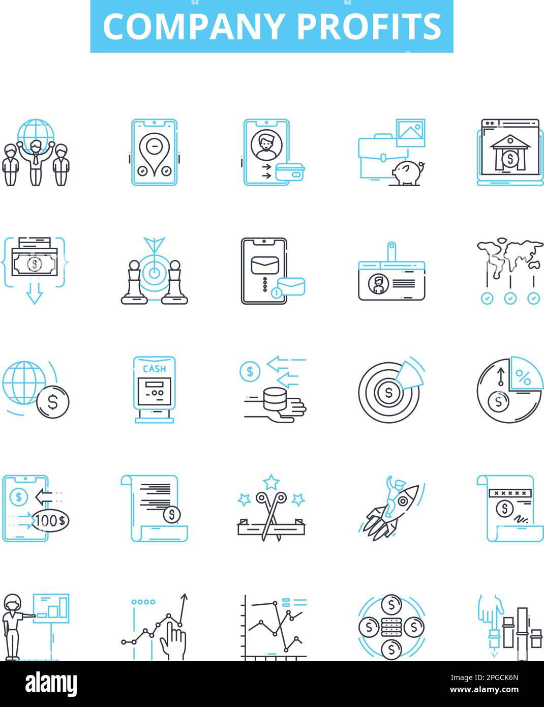 Company profits vector line icons set. Profit, Revenue, Gains, Benefit ...