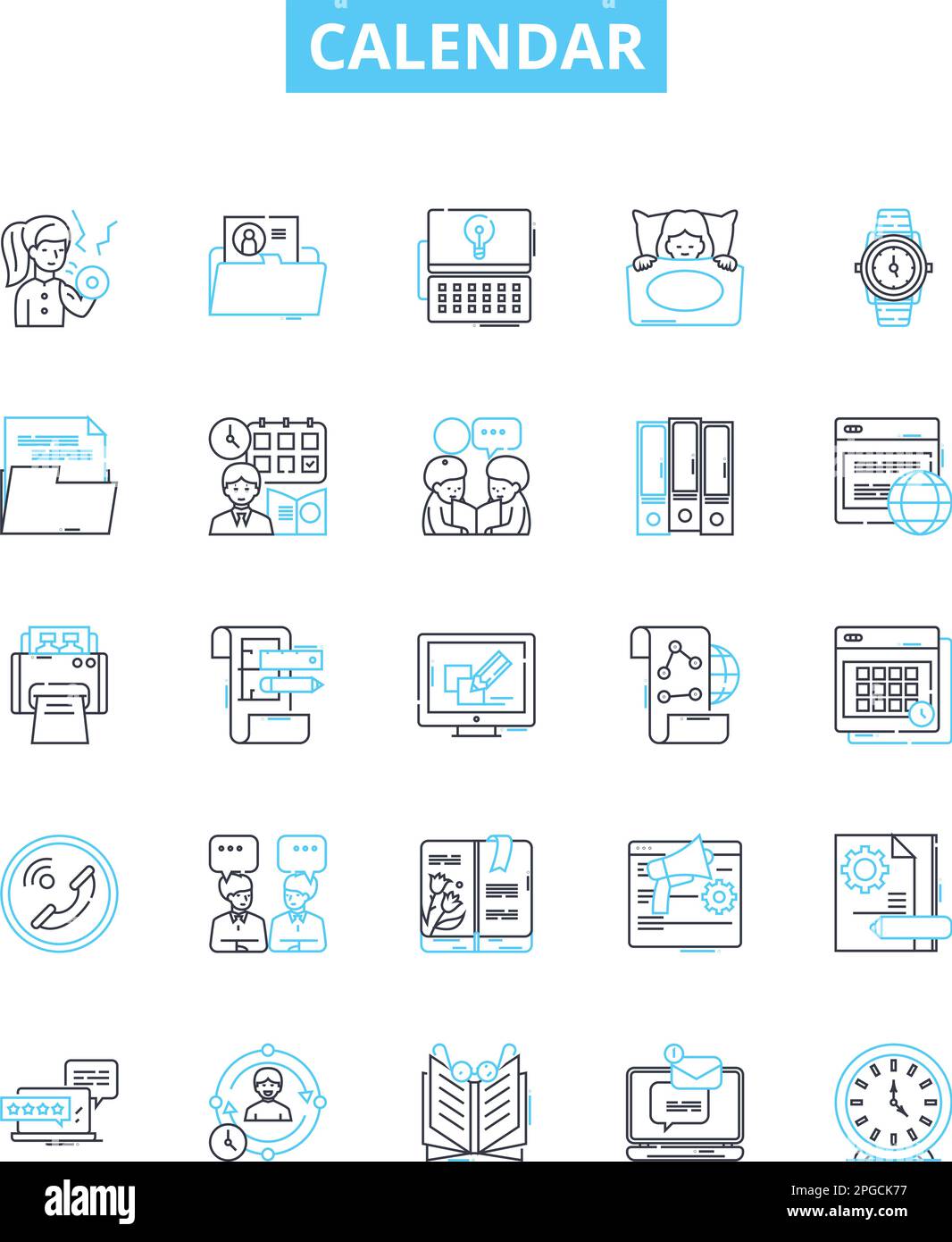 Calendar vector line icons set. Diary, Schedule, Datebook, Timeline ...