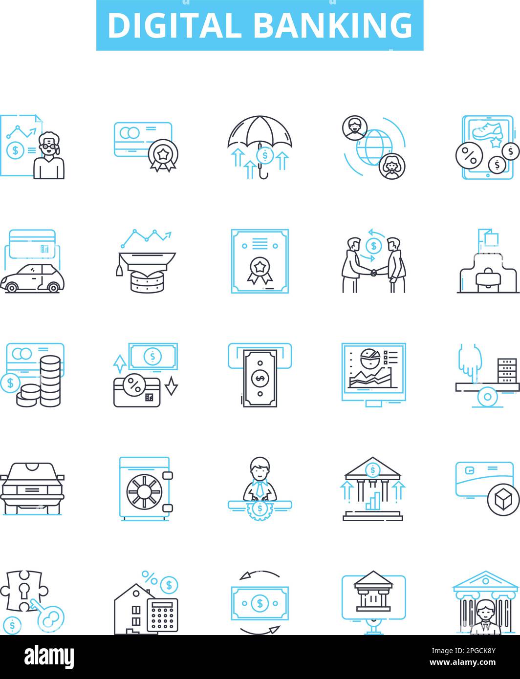 Digital banking vector line icons set. Digital, Banking, Online ...