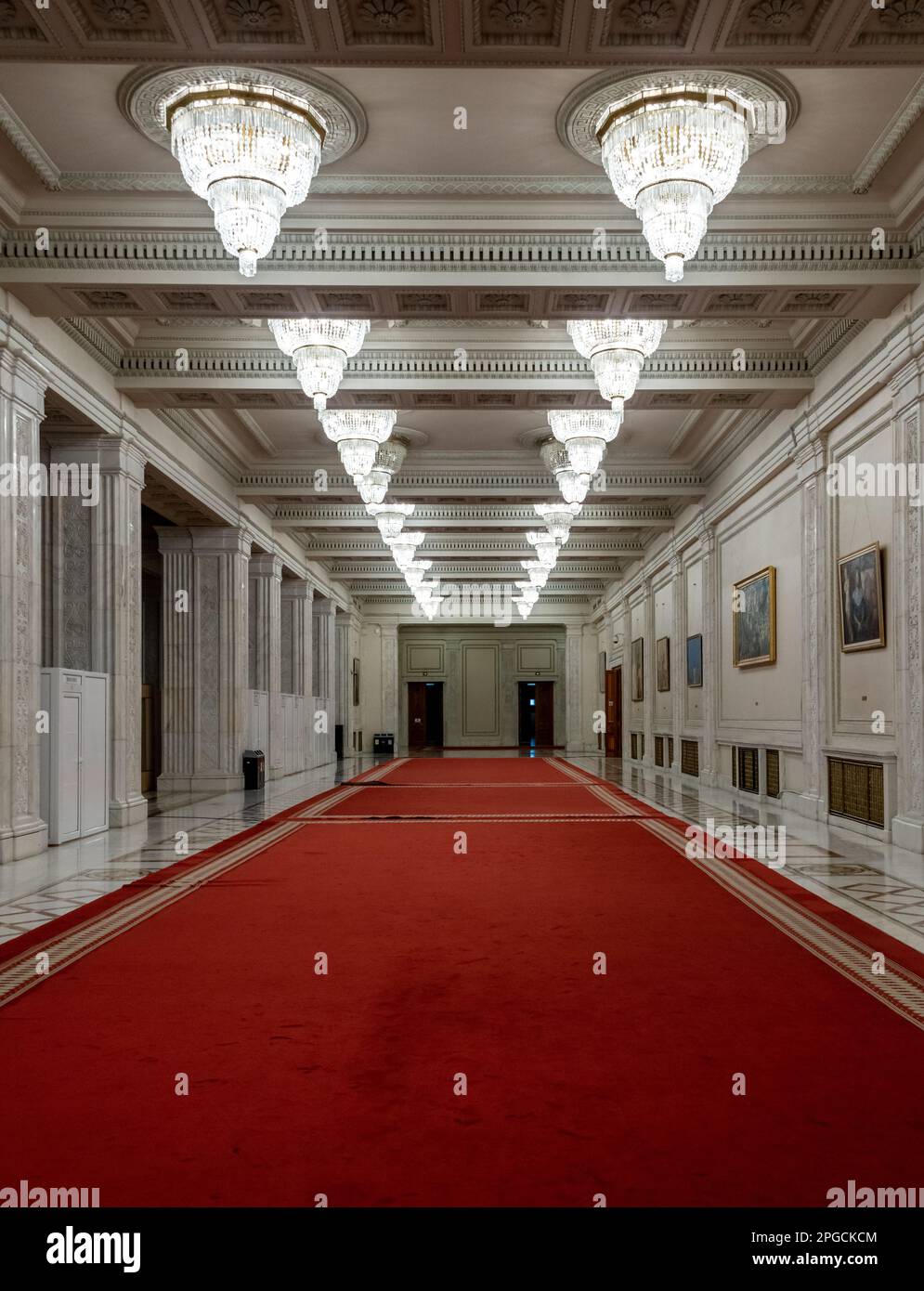 Imposing state rooms inside the Parliament buildings in Bucharest ...