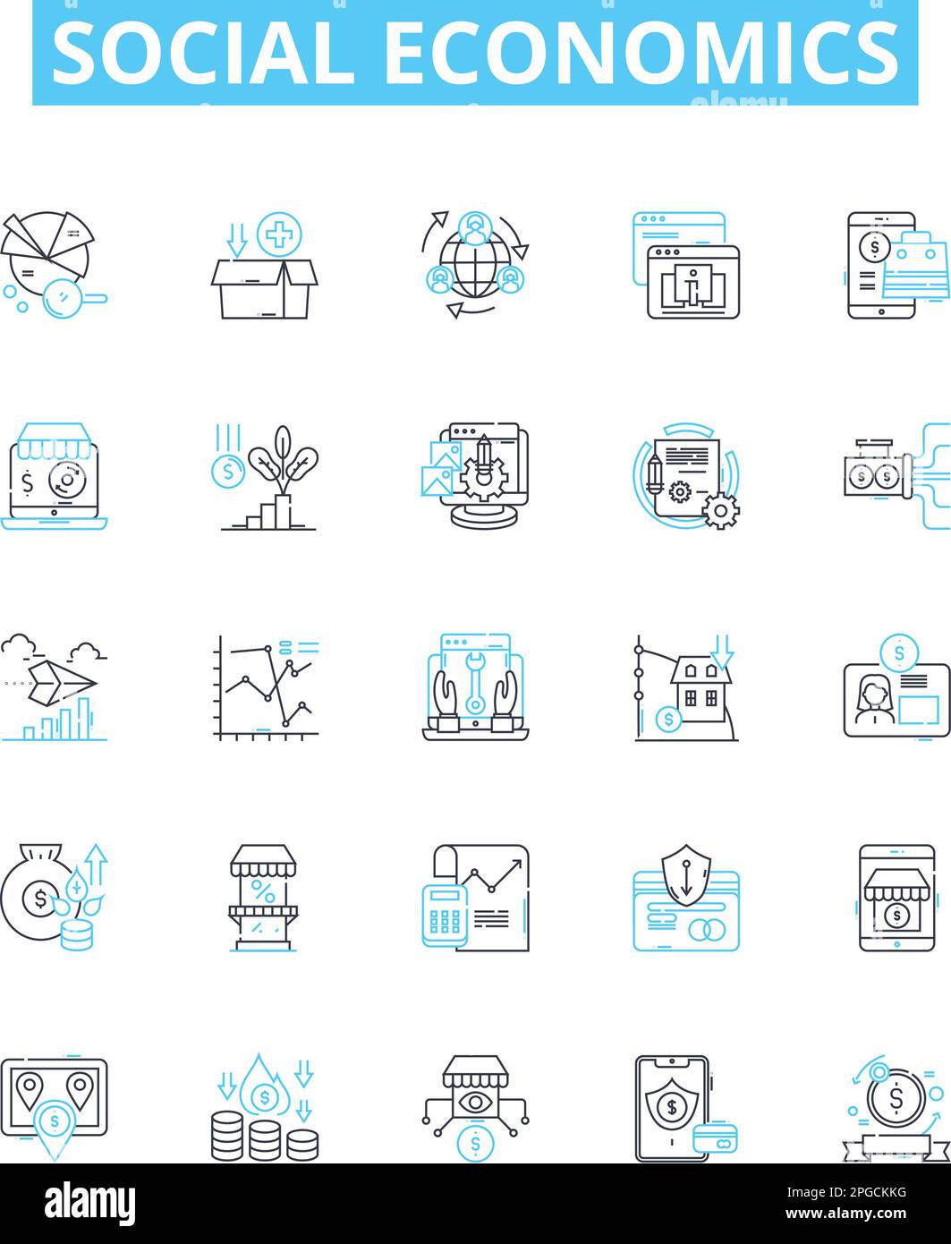 Social Economics vector line icons set. Socioeconomics, inequality ...