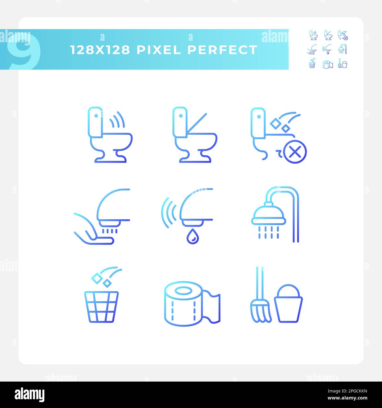 Public toilets service pixel perfect gradient linear vector icons set ...