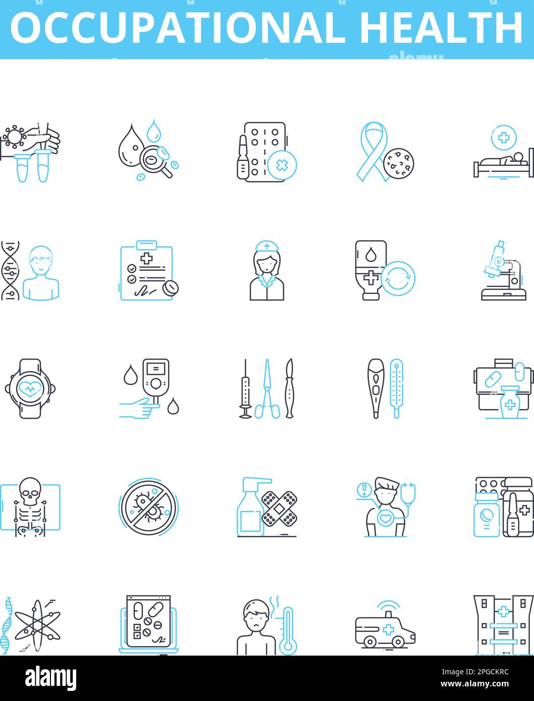 Occupational health vector line icons set. Occupational, Health, Safety, Risk, Hazards, Injury ...