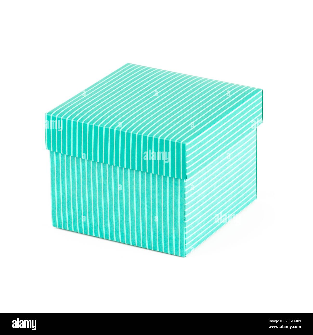 Blue box with white stripes. Christmas gift box isolated on white ...