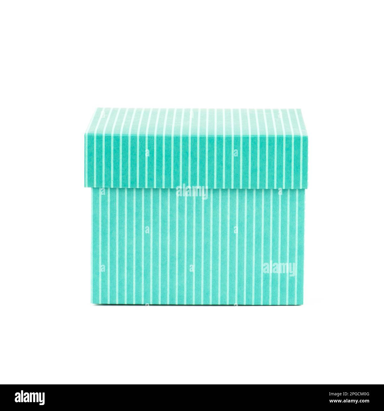 Blue box with white stripes. Christmas gift box isolated on white ...