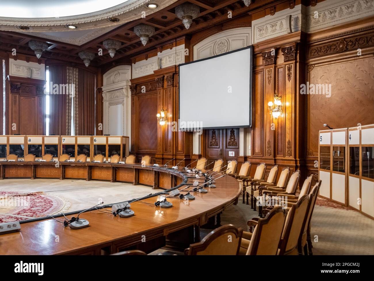 Chairs in a conference room inside the Parliament buildings in ...