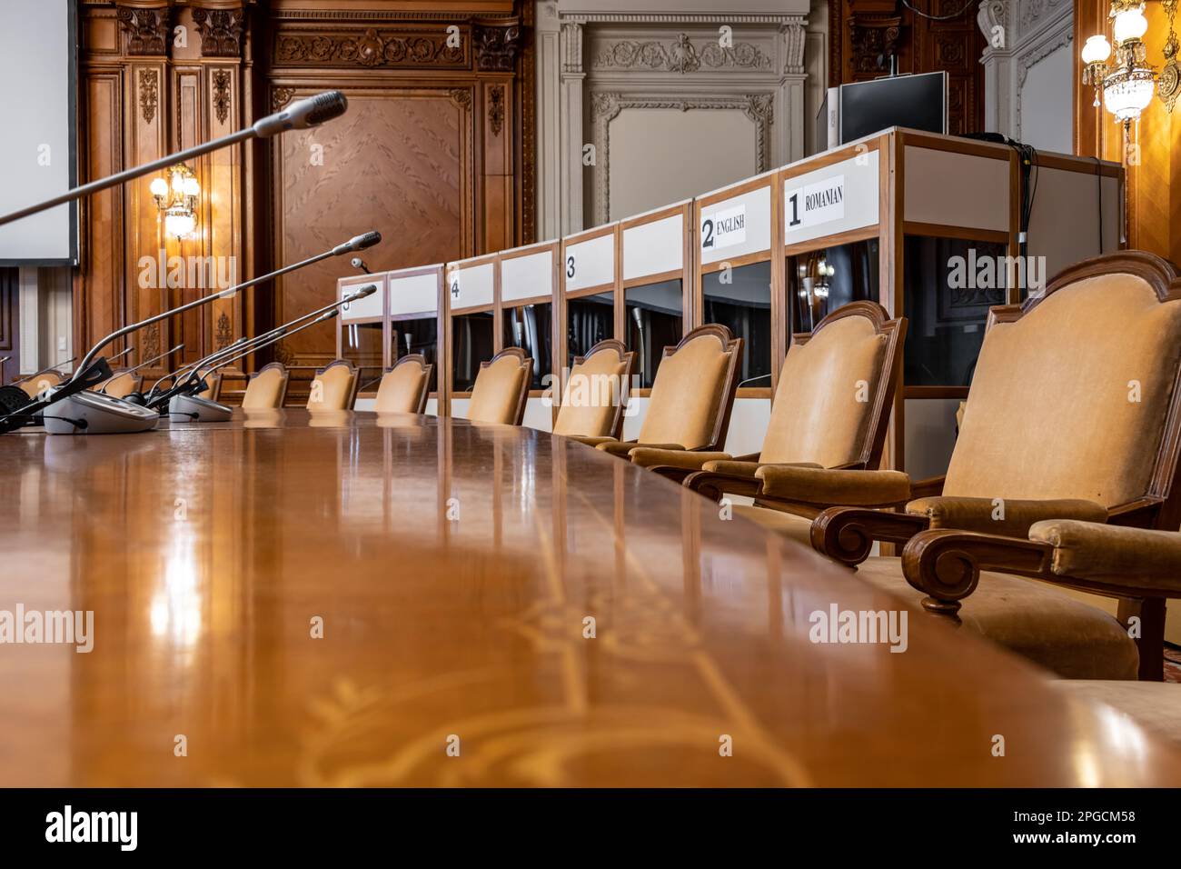 Chairs in a conference room inside the Parliament buildings in ...