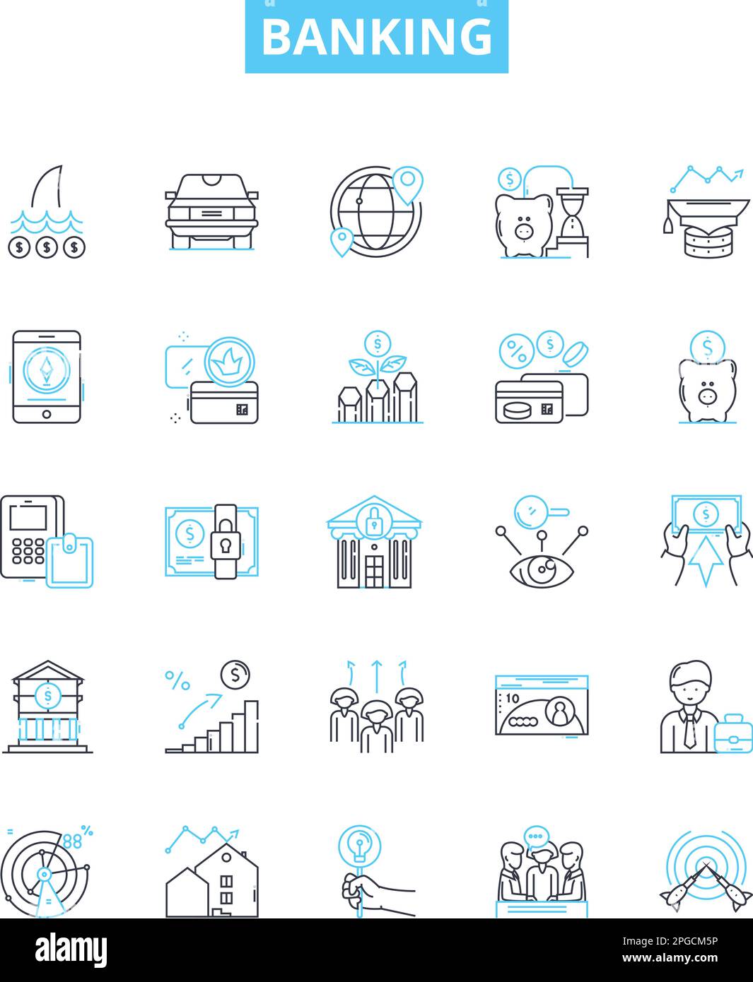 Banking vector line icons set. Banking, finance, savings, investments ...