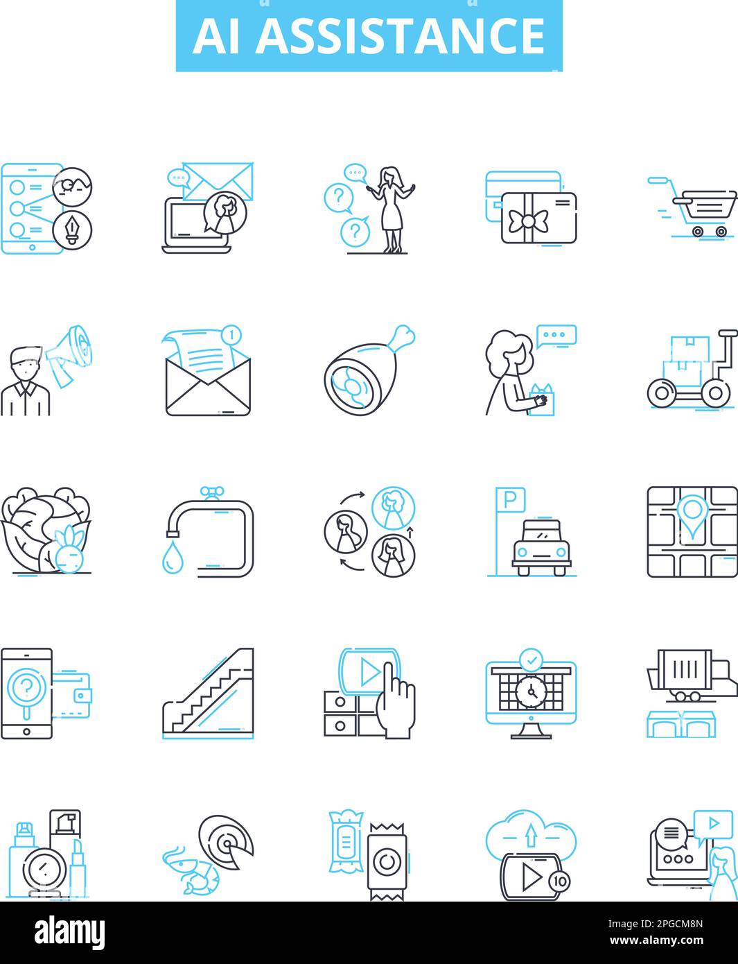 Ai assistance vector line icons set. AI, Assistance, Automation ...