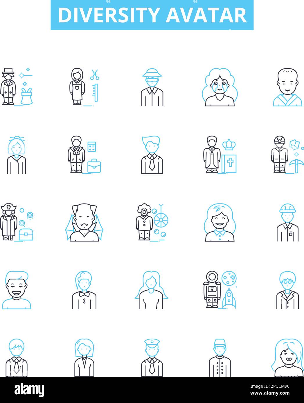 Diversity avatar vector line icons set. Different, Avatar, Variety ...