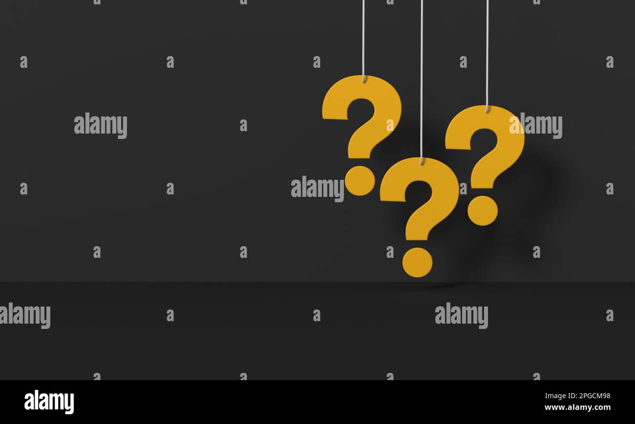 Yellow question mark at black Wall Background. FAQ Concept - 3D rendering Stock Photo - Alamy