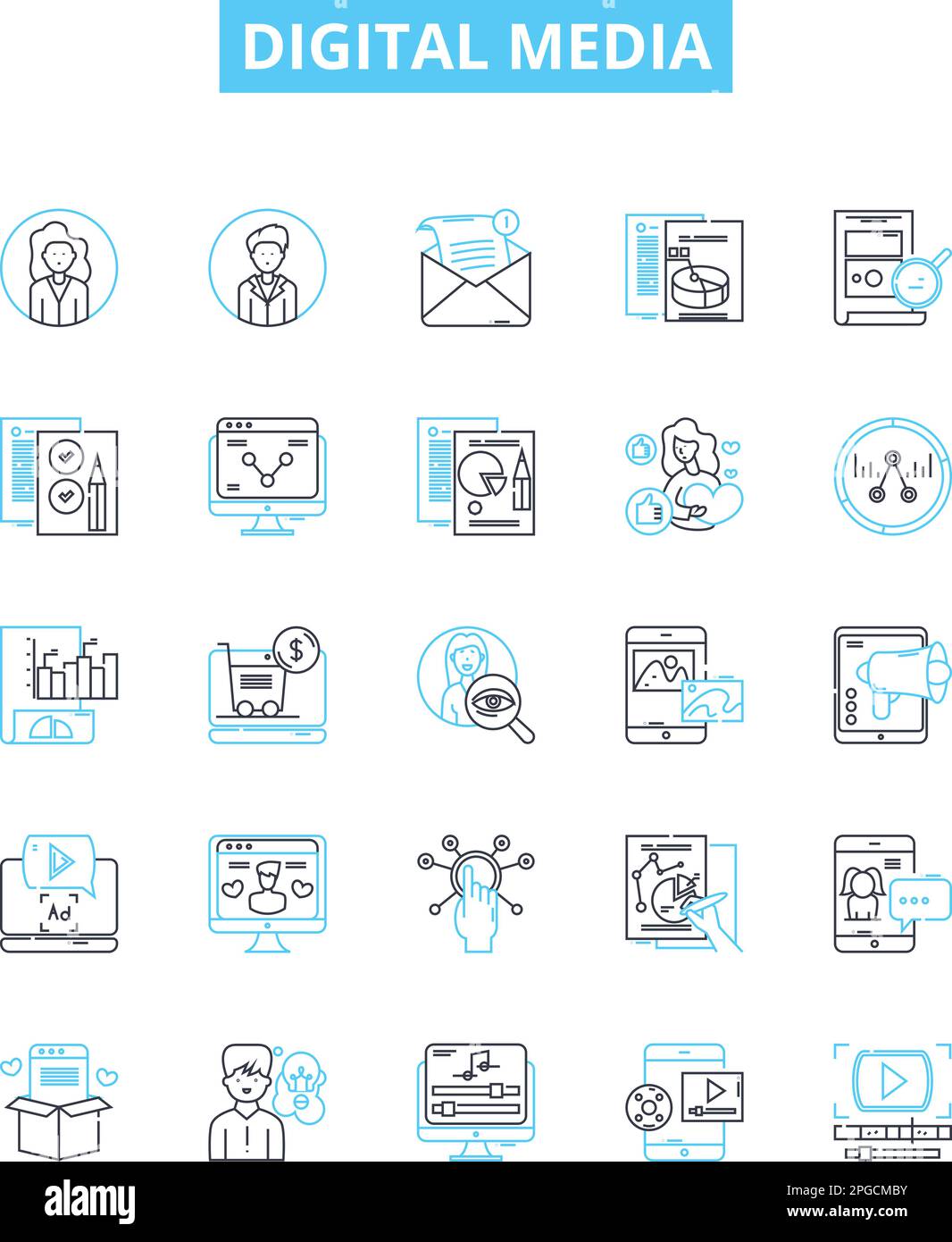 Digital media vector line icons set. Digital, Media, Technology ...