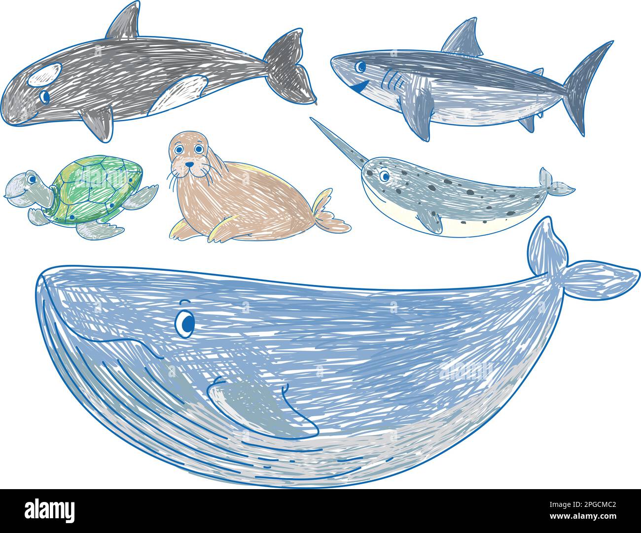 Simple children scribble of sea creatures illustration Stock Vector ...