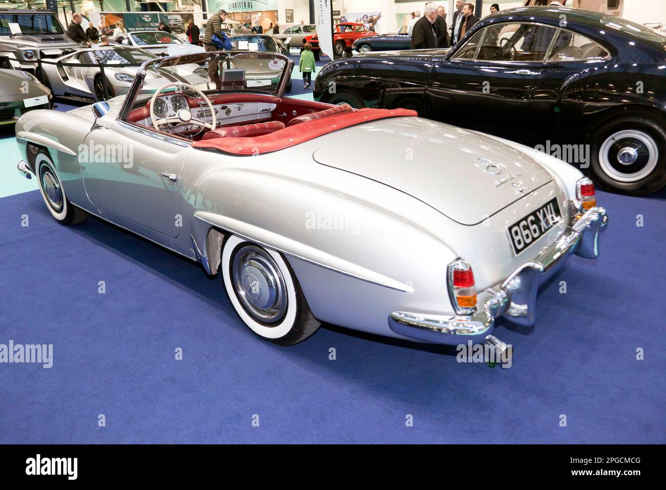 Three-quarters Rear View of a Silver, 1957, Mercedes 190 SL , on ...