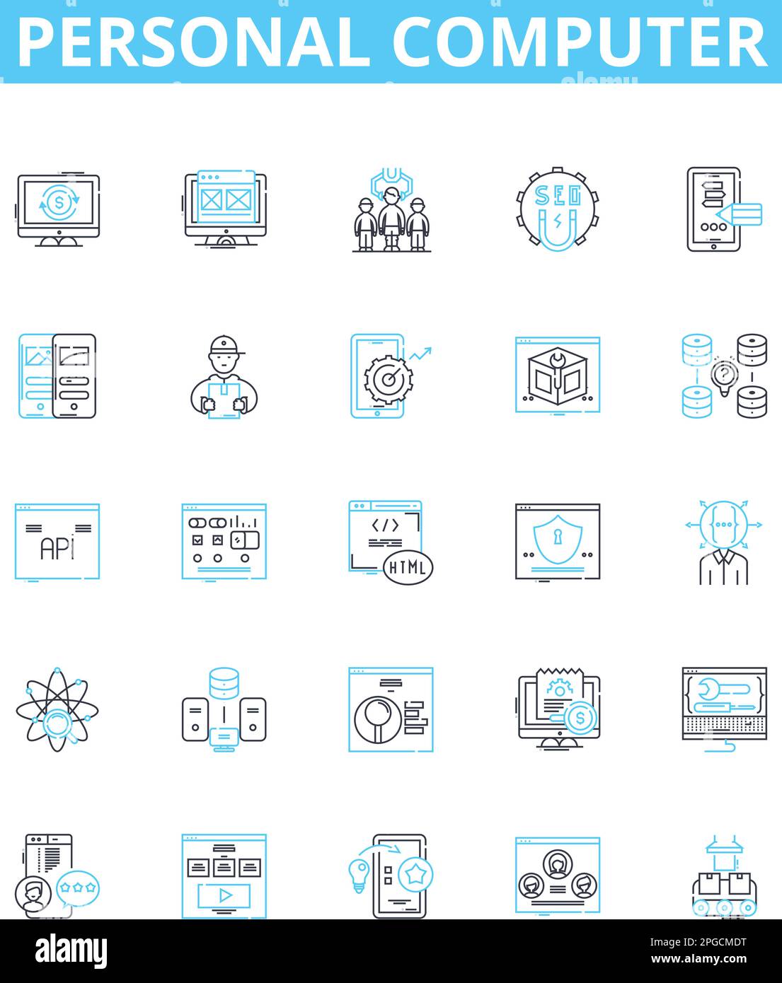 Personal computer vector line icons set. PC, Computer, Desktop, Laptop ...