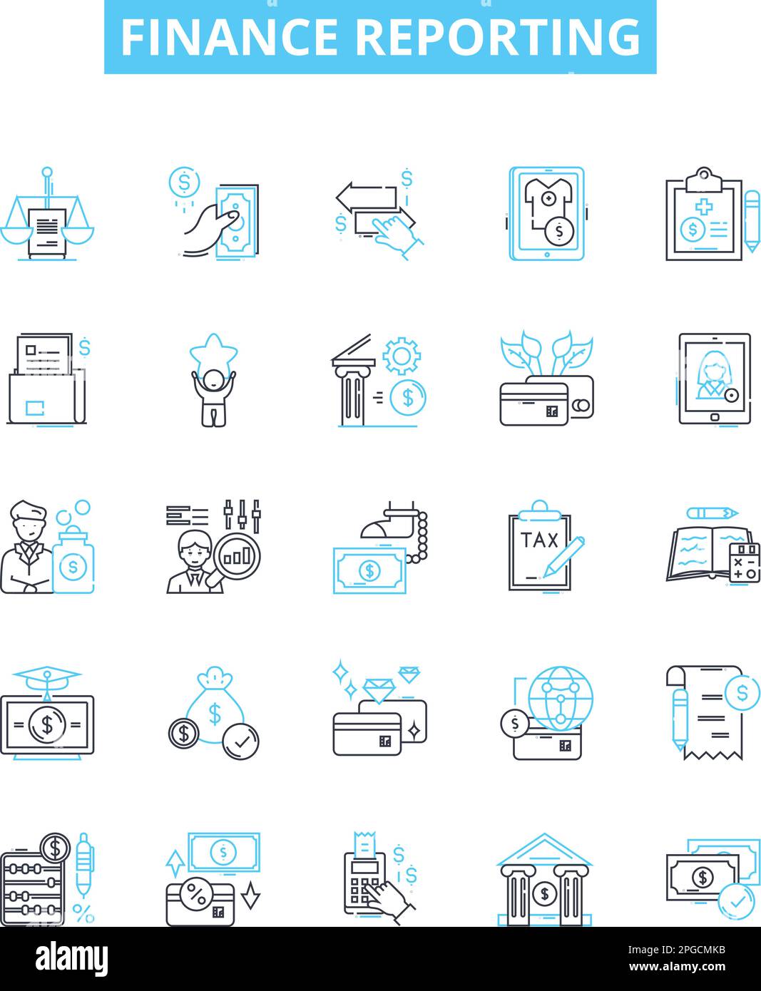 Finance reporting vector line icons set. Accounting, Budgeting ...