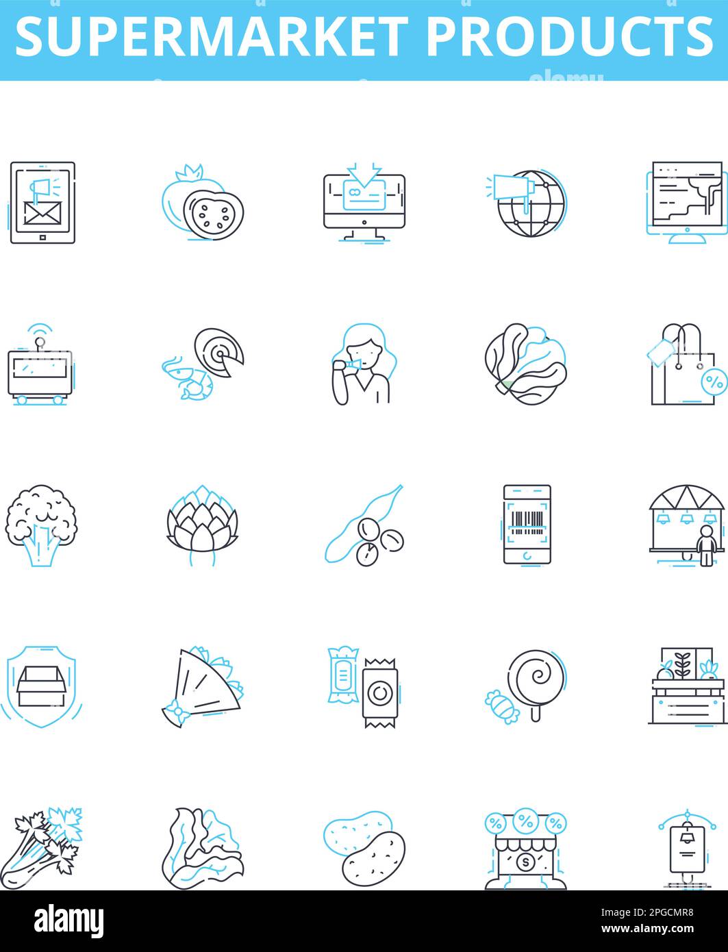 Supermarket products vector line icons set. Groceries, Produce, Dairy ...