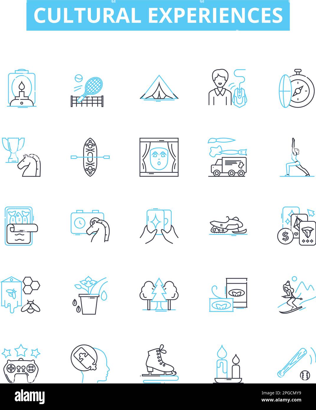 Cultural experiences vector line icons set. Heritage, Art, Music ...