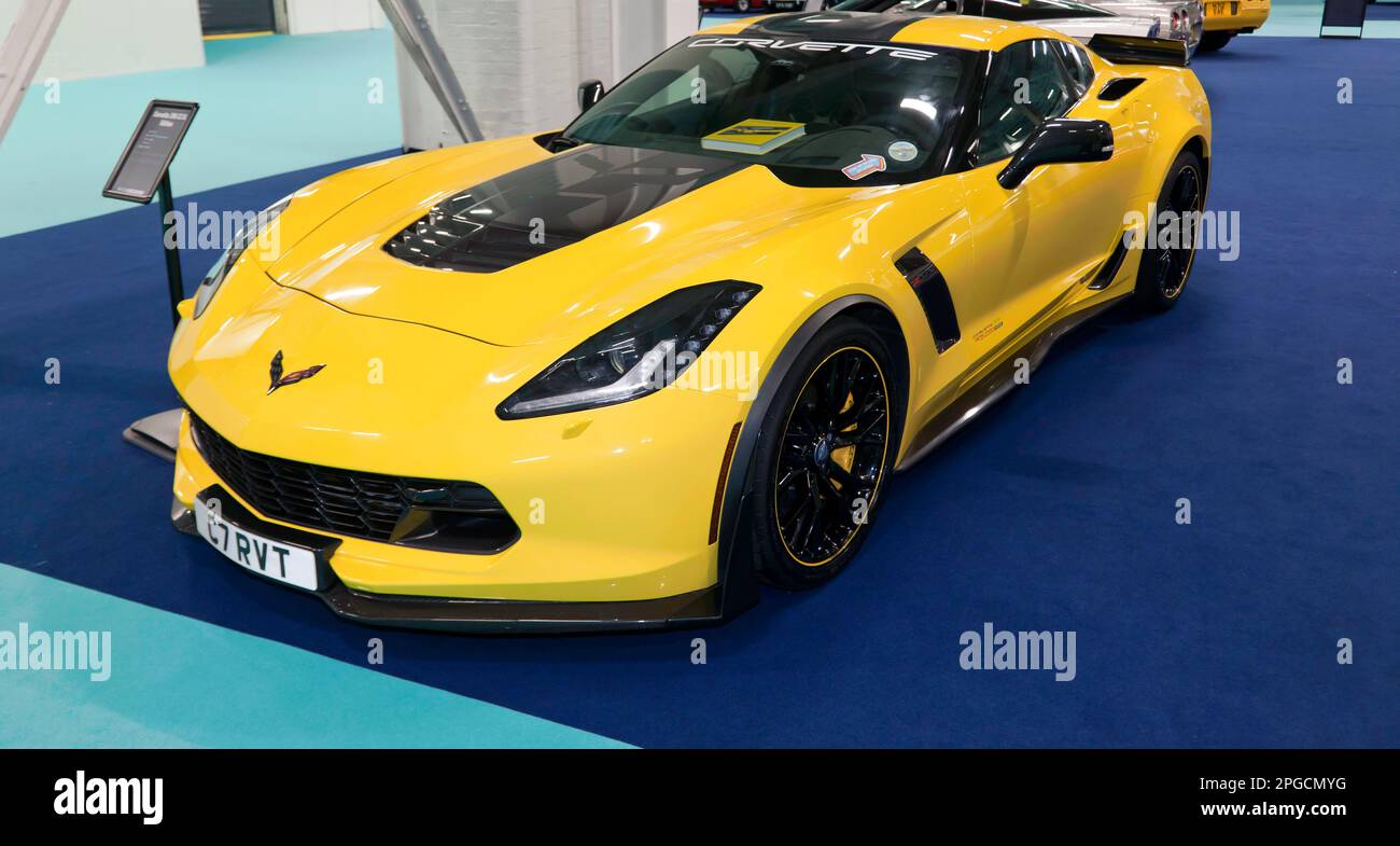 Three-quarters Front View of a Yellow, 2016, Chevrolet Corvette Z06, C7 ...