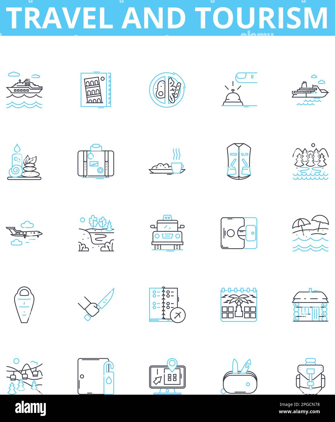 Travel and tourism vector line icons set. Voyage, Trip, Adventure, Tour ...