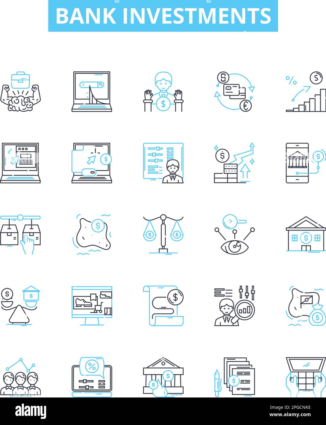 Bank investments vector line icons set. Savings, Stocks, Bonds, Mutual ...