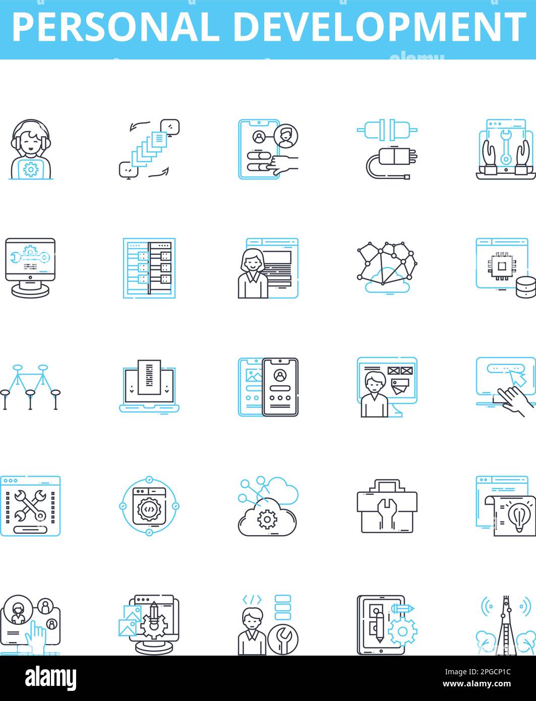 Personal development vector line icons set. Motivation, growth ...
