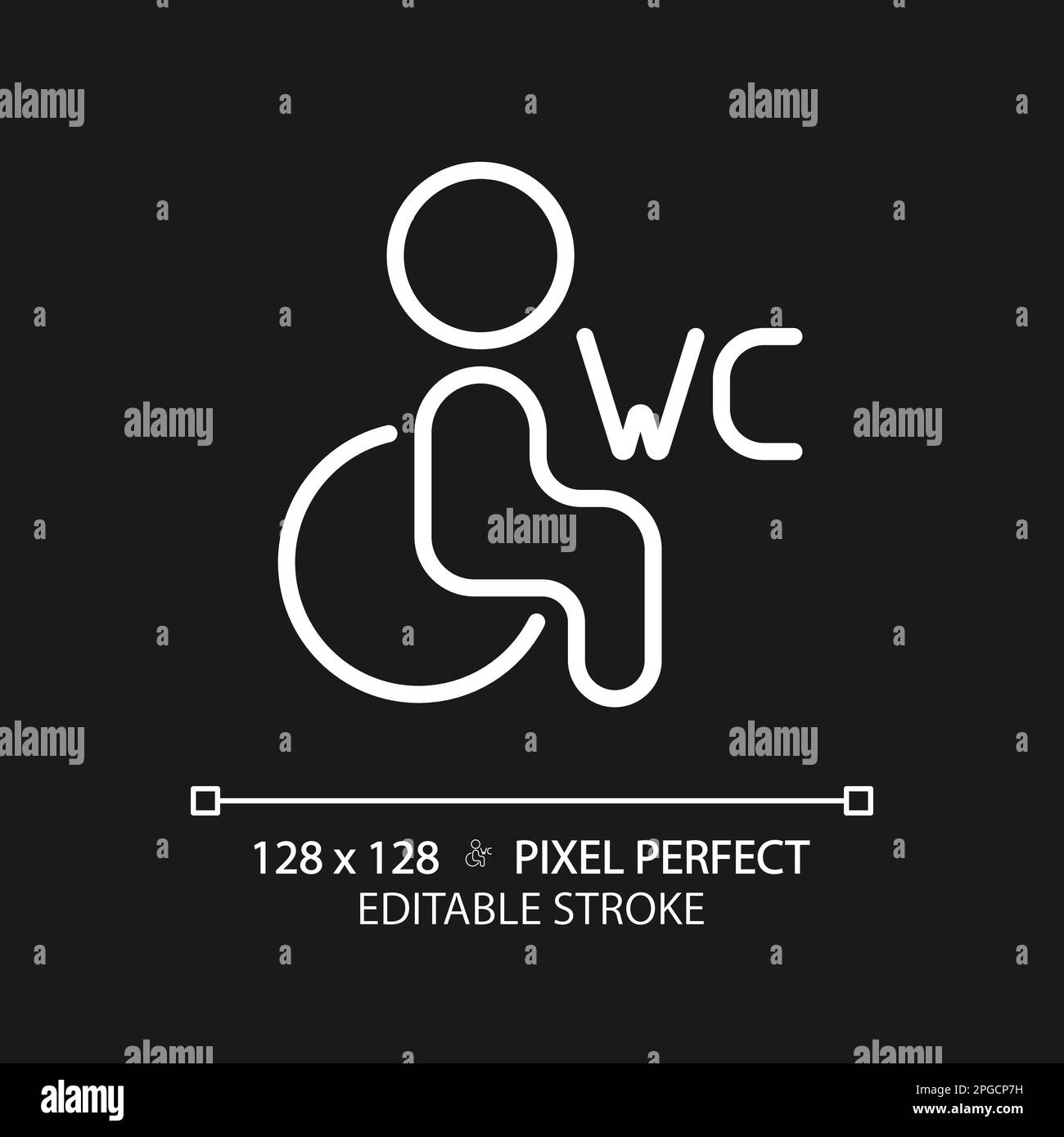Accessible toilet pixel perfect white linear icon for dark theme Stock ...