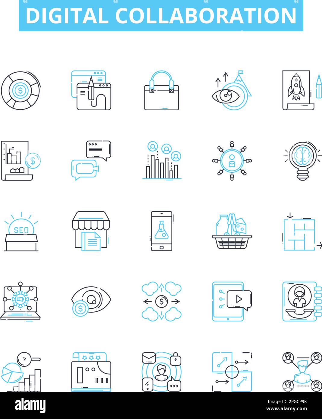 Digital collaboration vector line icons set. Digital, collaboration ...