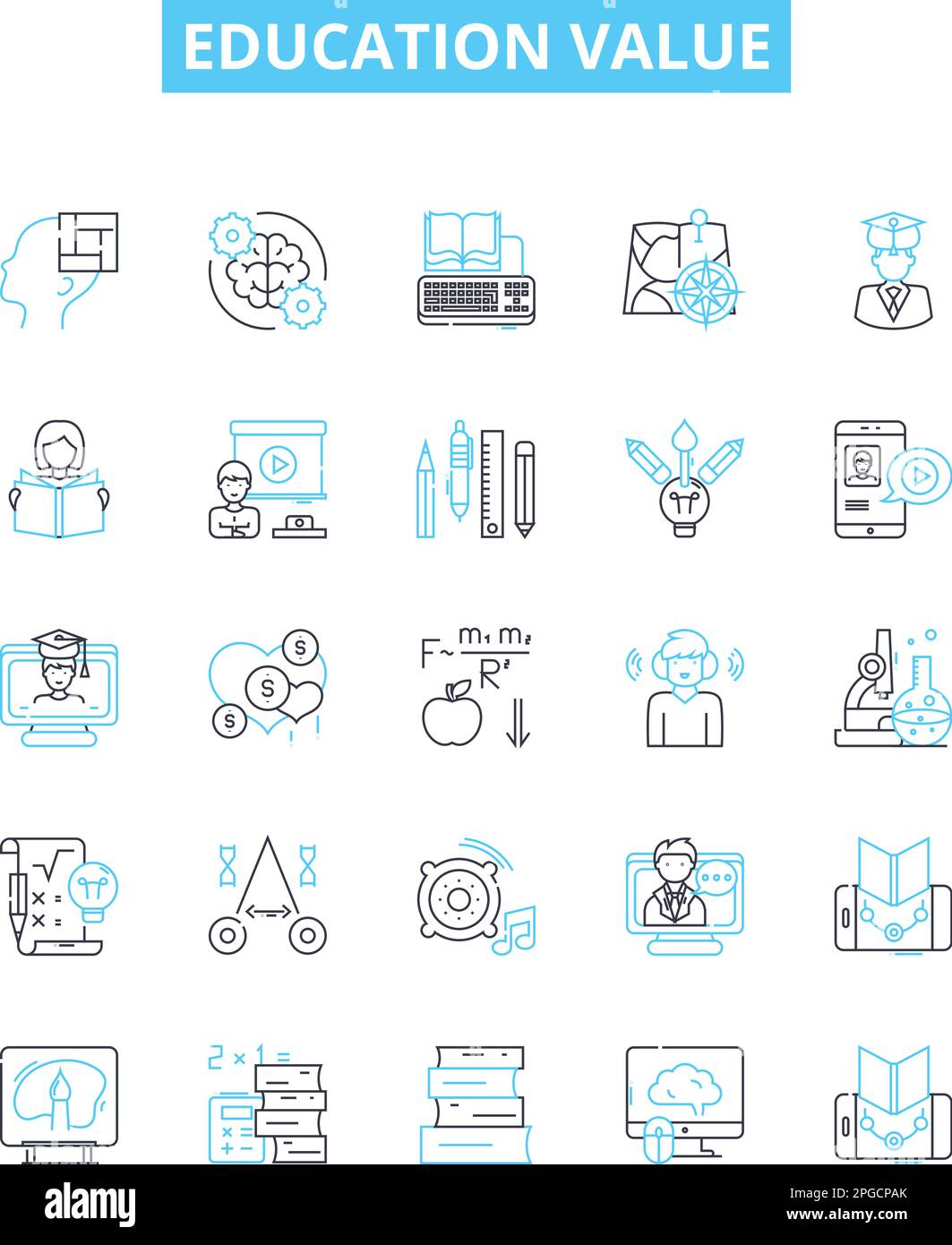 Education value vector line icons set. seperationLearning, Knowledge ...