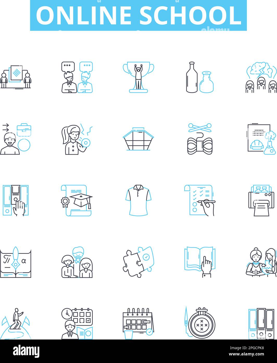 online school vector line icons set. e-learning, virtual, online ...