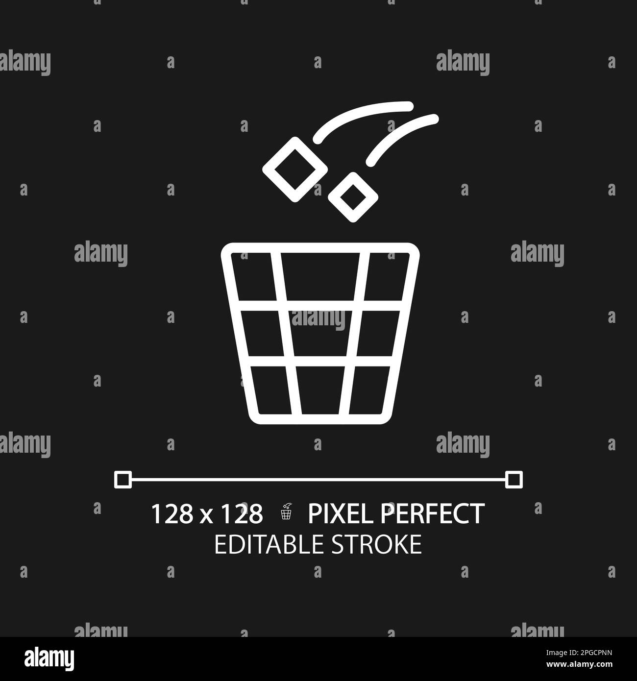 Throw rubbish pixel perfect white linear icon for dark theme Stock ...