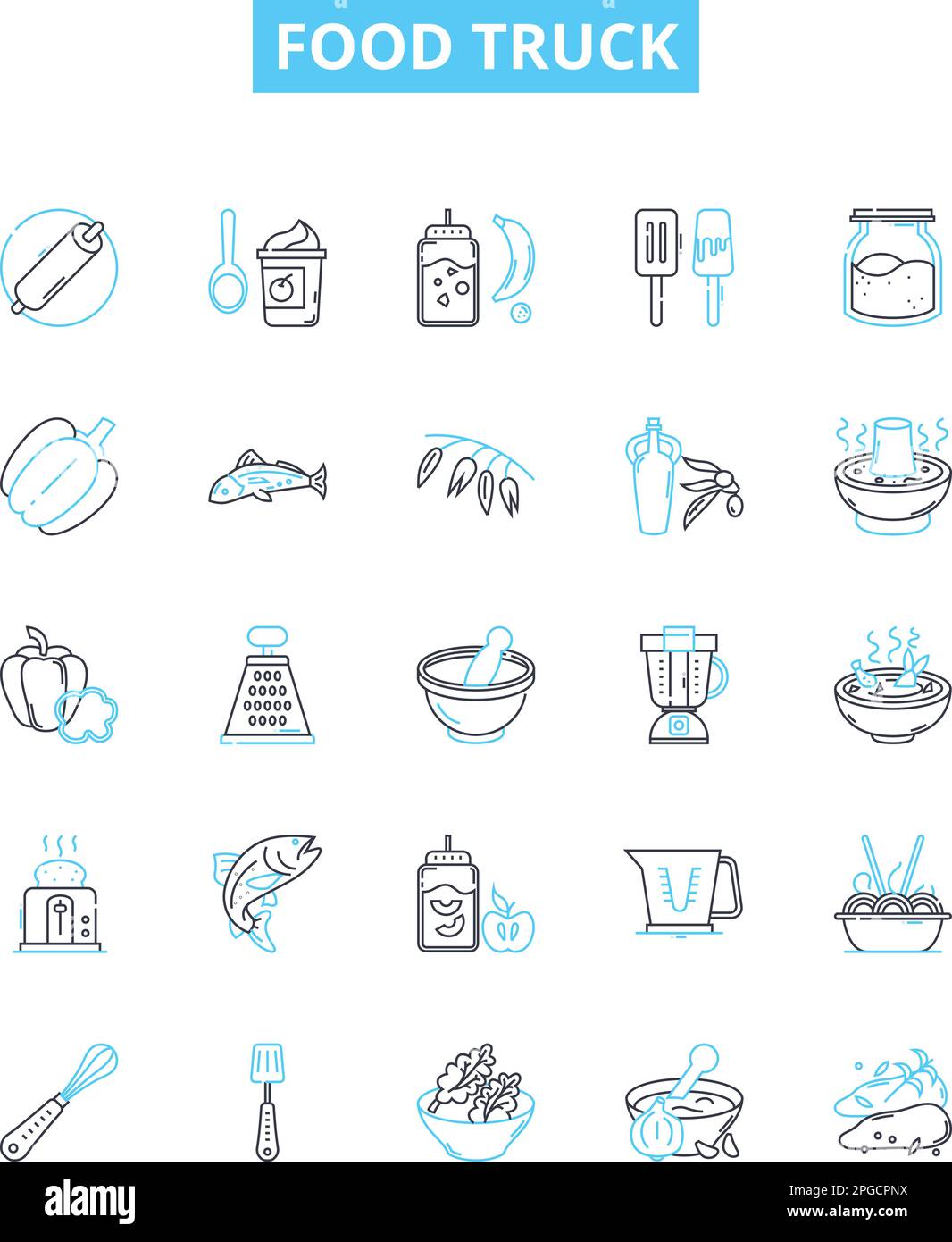 Food truck vector line icons set. Food, truck, cuisine, mobile, meals ...