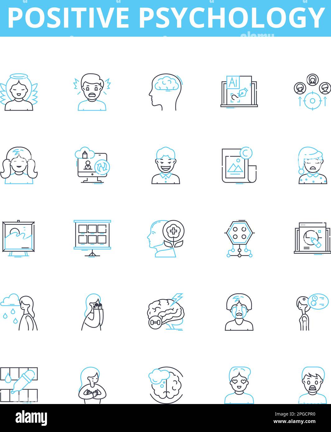 Positive psychology vector line icons set. Hope, Optimism, Happiness ...
