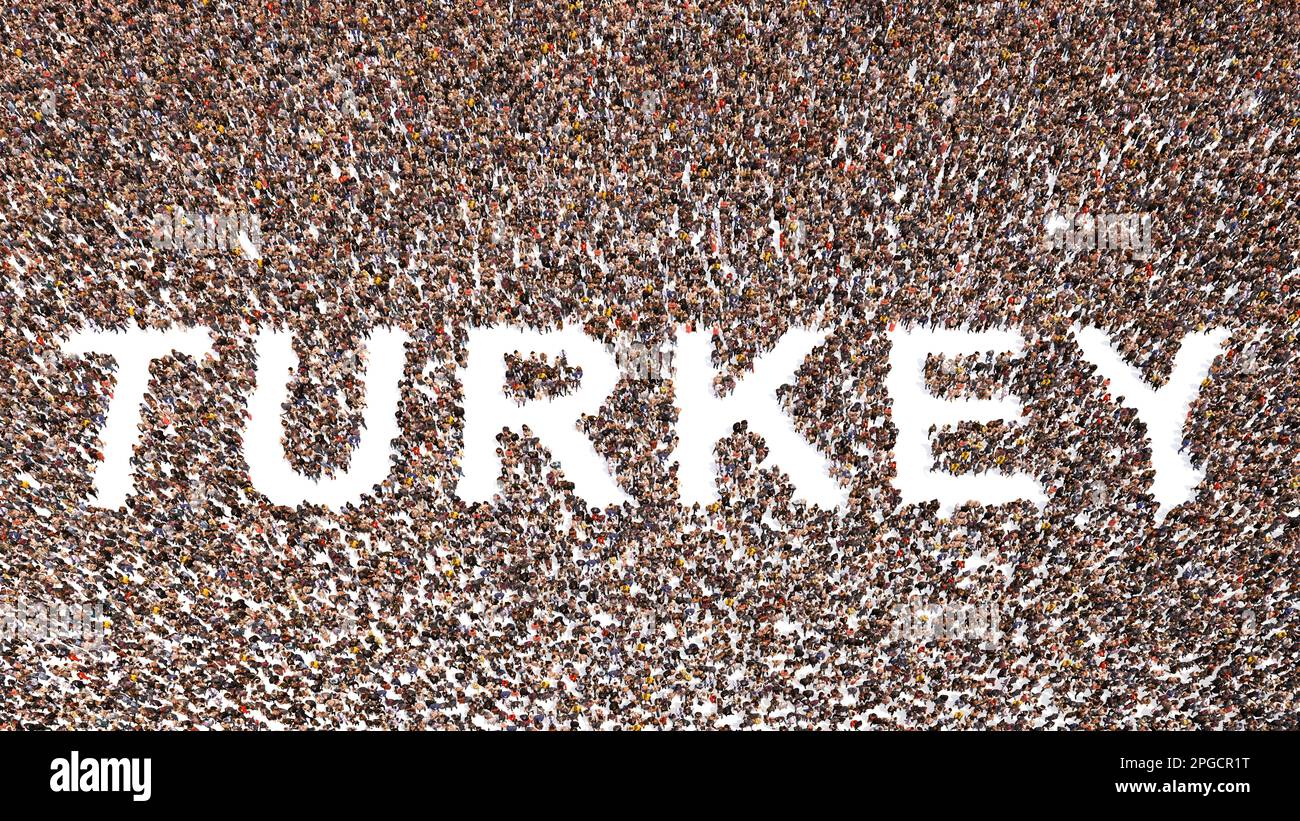 Concept conceptual large community of people forming the word TURKEY ...