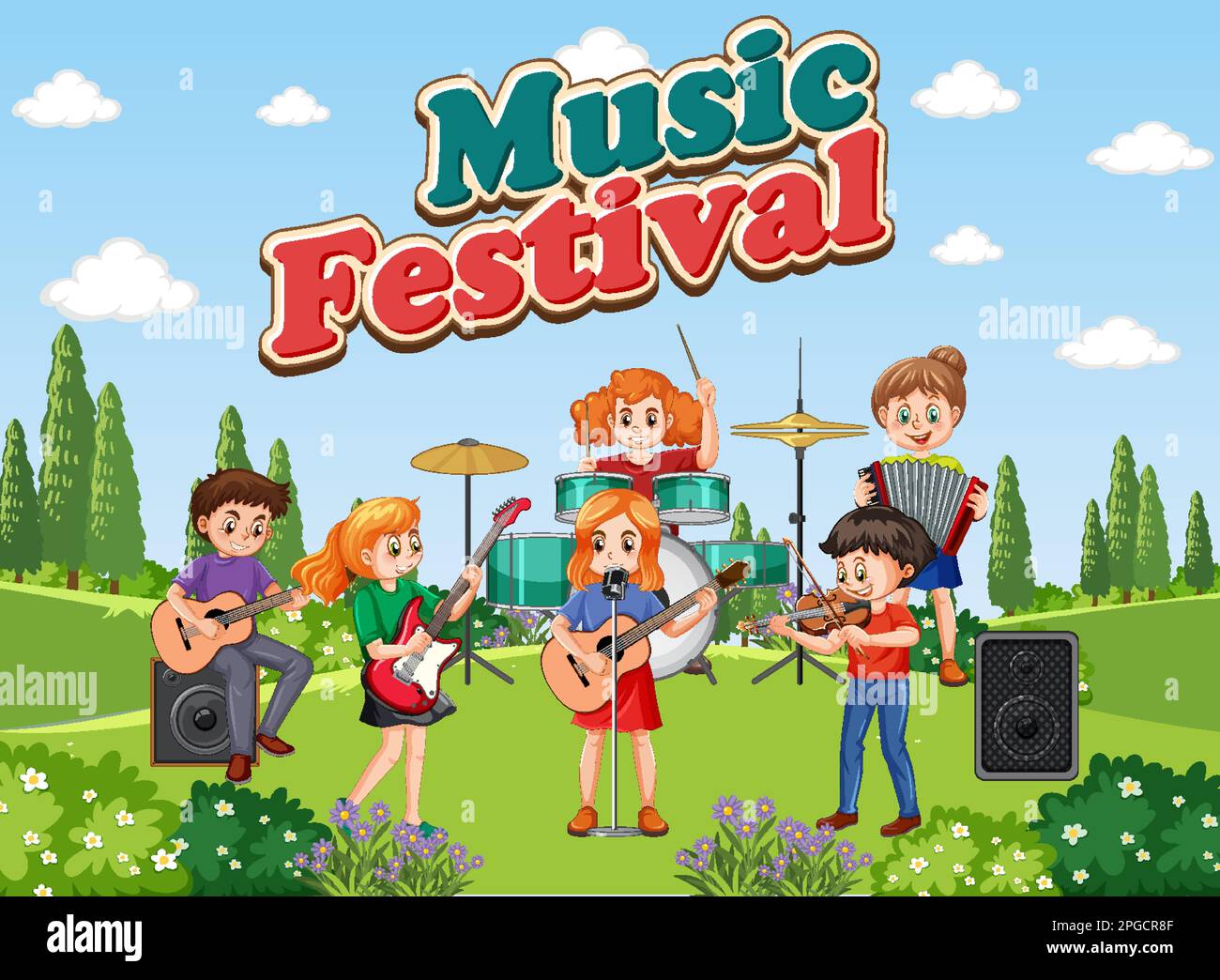 Kids music band at park illustration Stock Vector Image & Art - Alamy