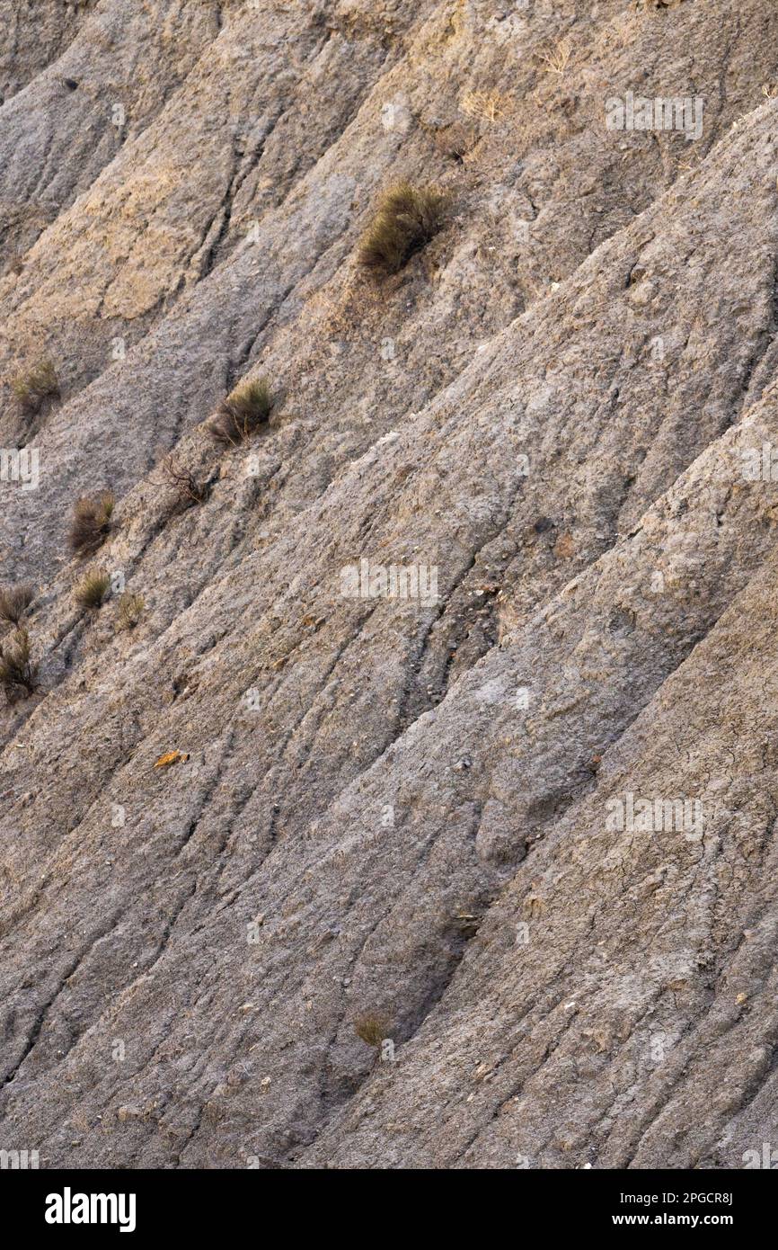 Dry uneven surface of rocky cliff in Tabernas desert of Almeria Stock ...