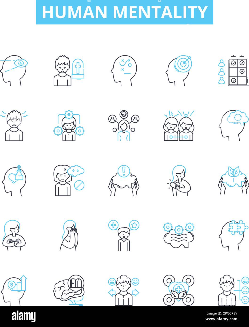Human mentality vector line icons set. Mindset, Attitude, Perception ...