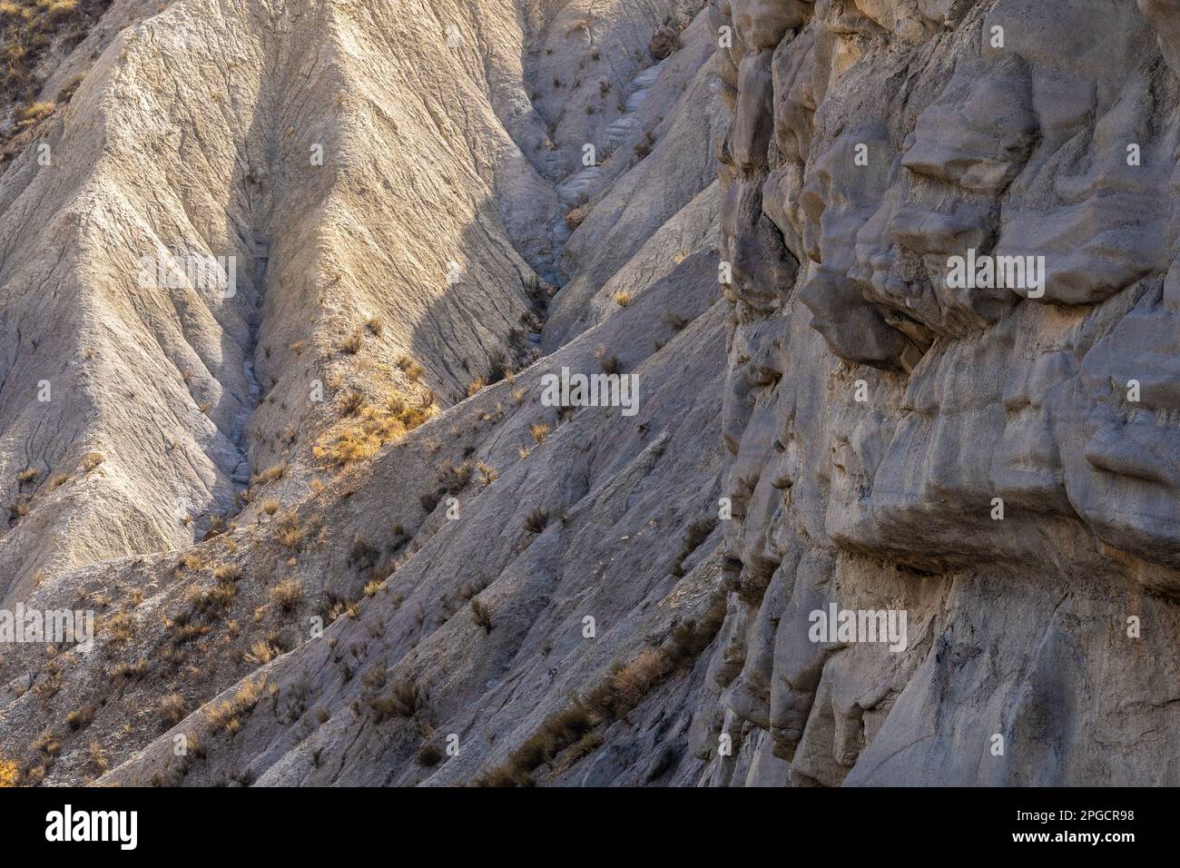 Desert with rough dry uneven surface of rocky cliff in Tabernas desert ...