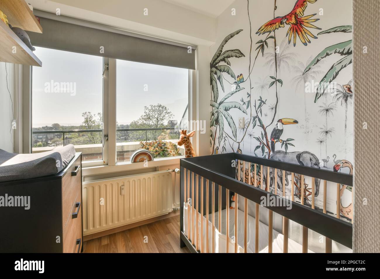 Interior design of kids bedroom with window and sunlight falling inside ...