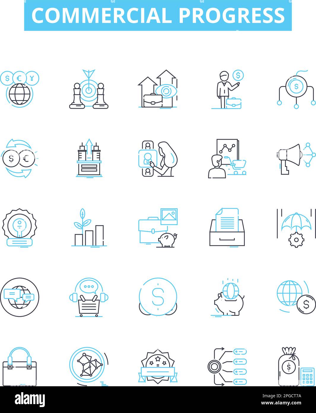 Commercial progress vector line icons set. development, commerce ...