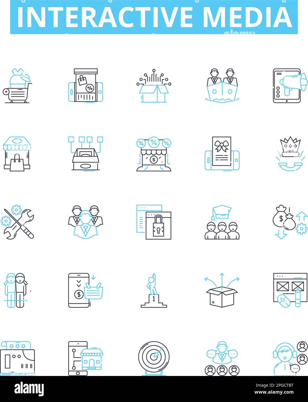 Interactive media vector line icons set. Interactive, Media, Online ...