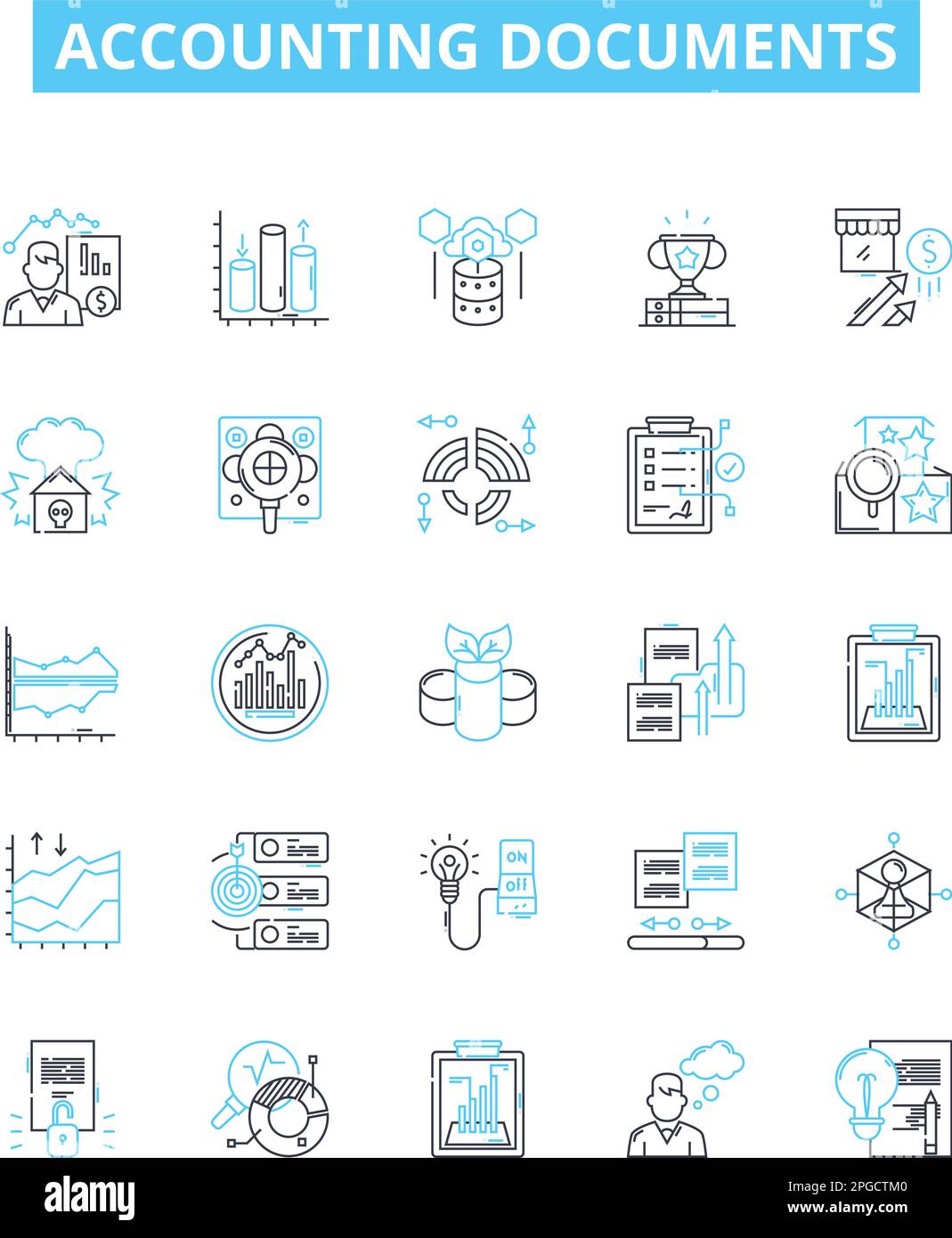 Accounting documents vector line icons set. Accounts, Vouchers, Ledgers ...