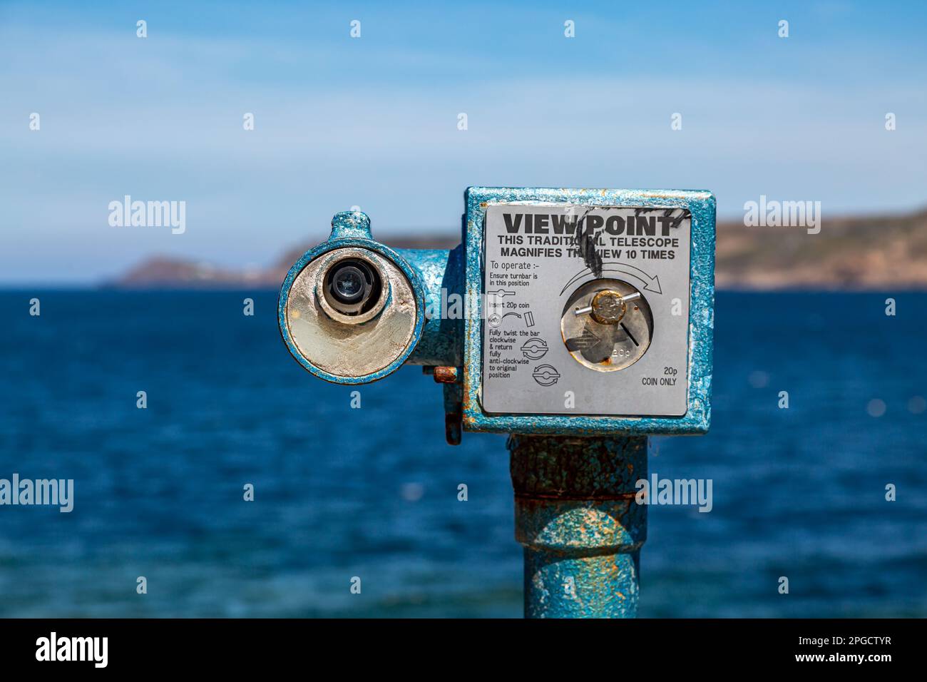 A traditional seaside telescope at Sennen Cove on the Cornish coast ...