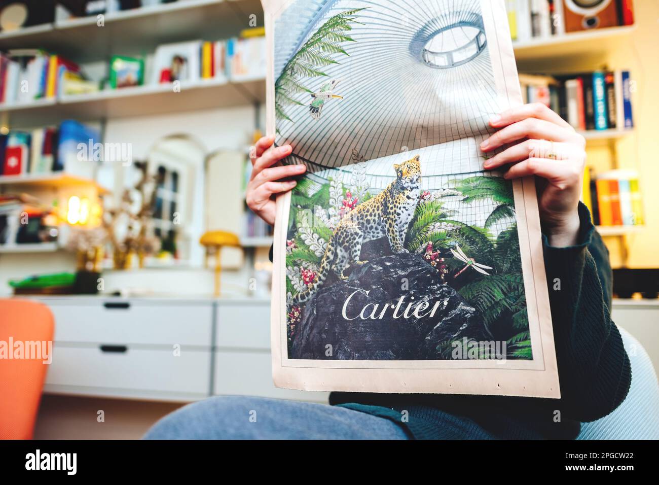 Paris, France - Mar 20, 2023: Financial Times British newspaper woman ...