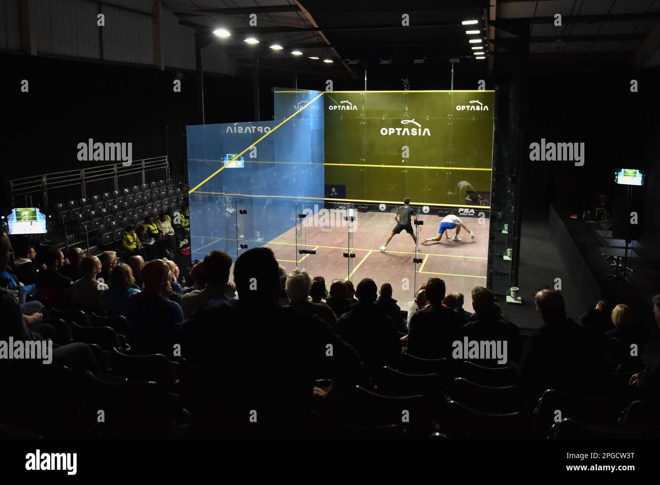 London, UK on 21 March 2023. Saurav Ghosal (India) takes on Auguste ...
