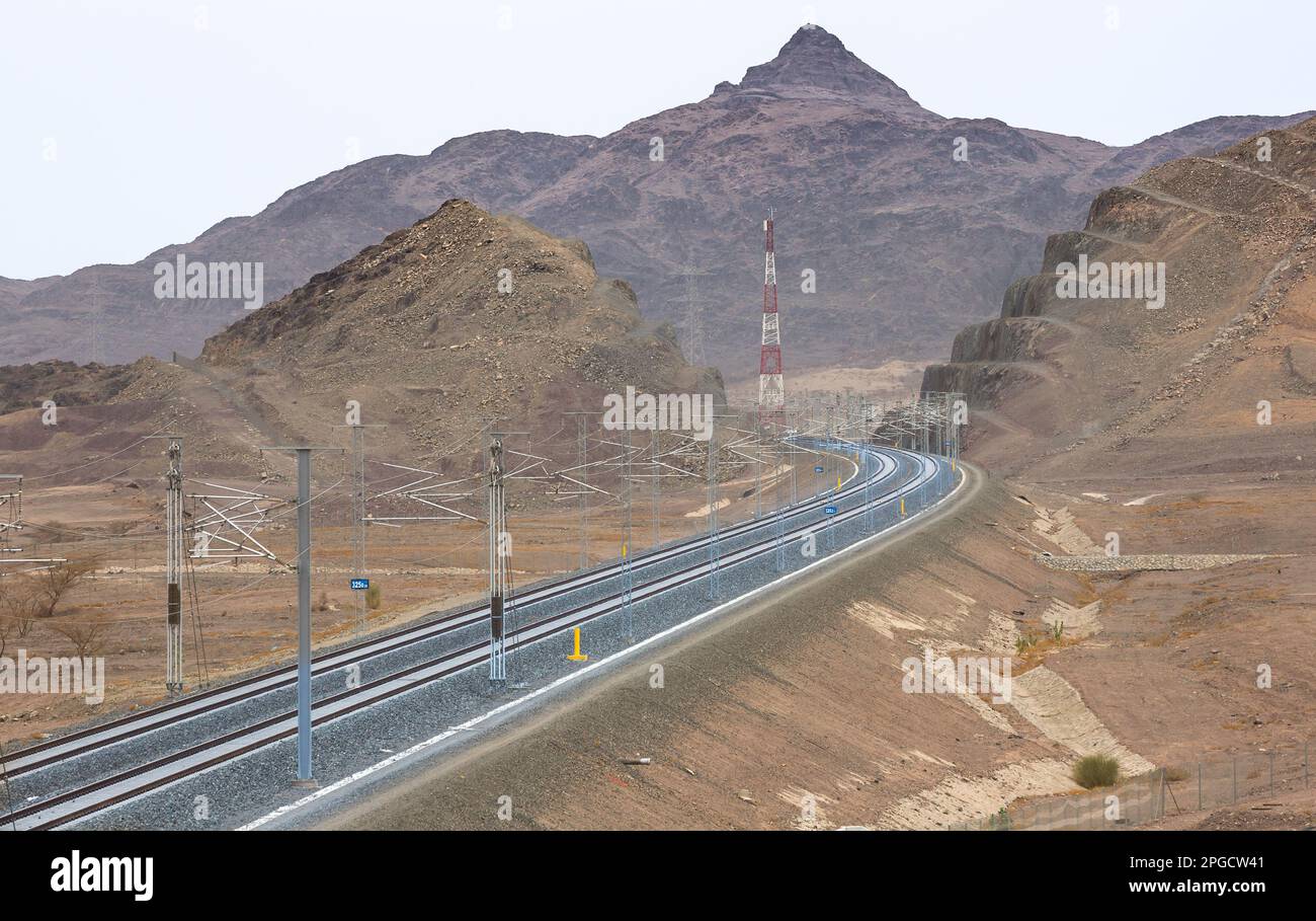 Aerial view of dry mountains with digging under infrastructure ...