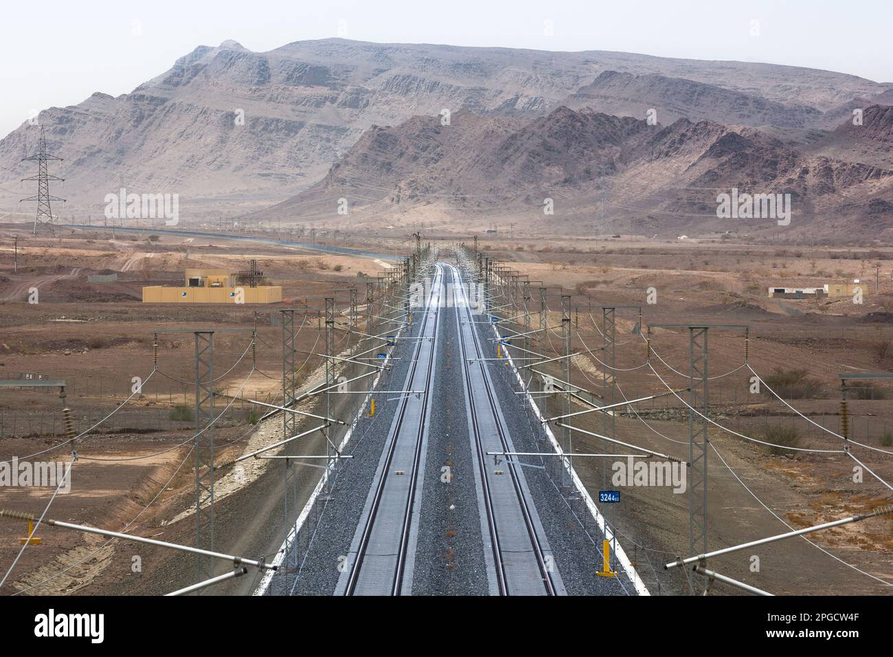 Aerial view of dry mountains with digging under infrastructure ...