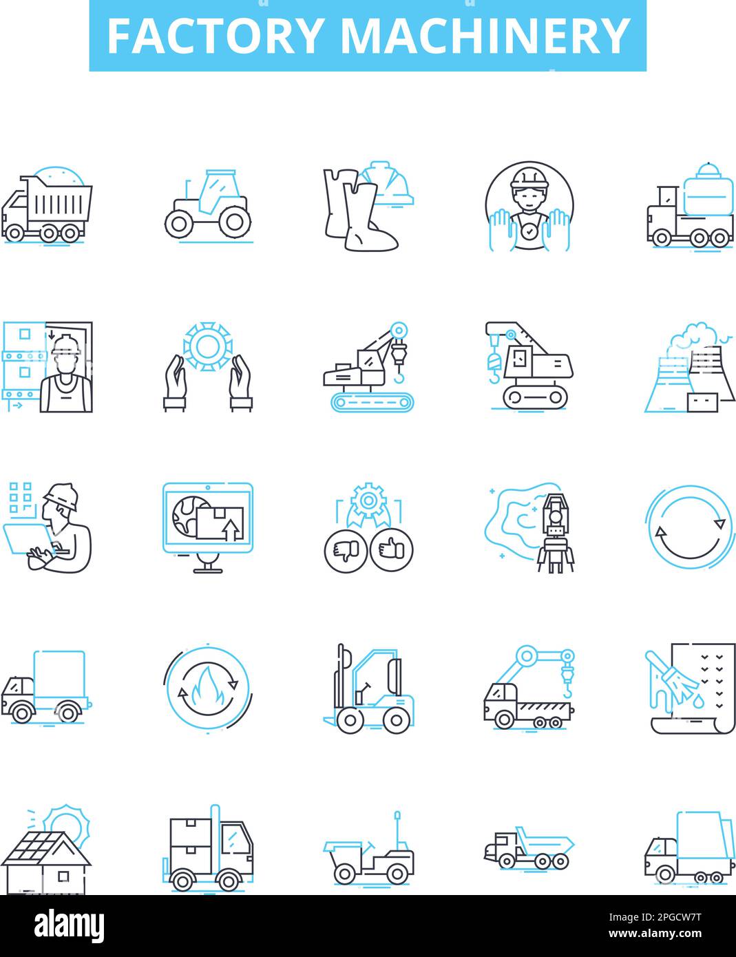 Factory Machinery Vector Line Icons Set Machinery Factory Equipment