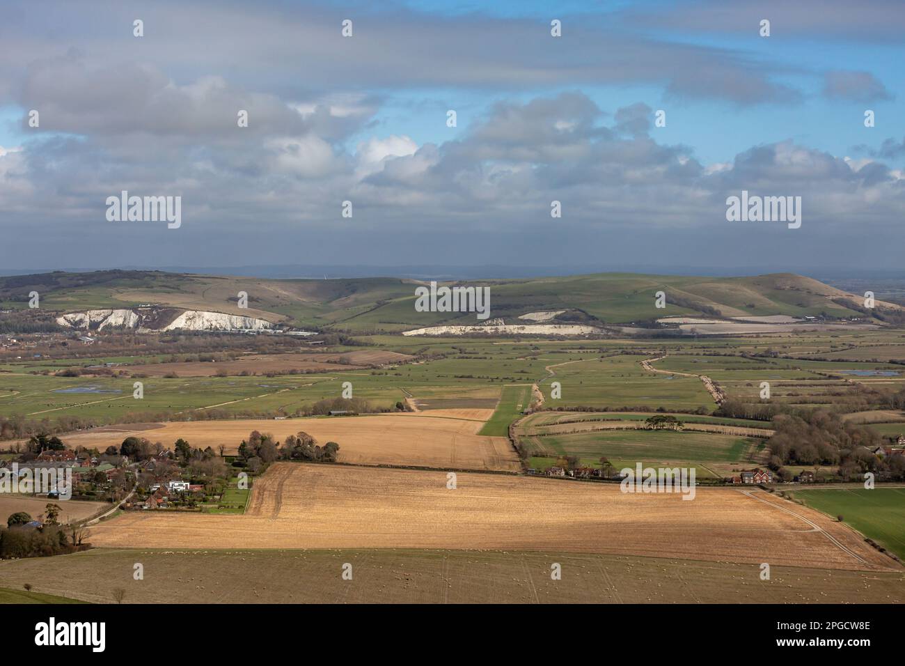Looking out towards Lewes from Kingston Ridge in the South Downs Stock ...
